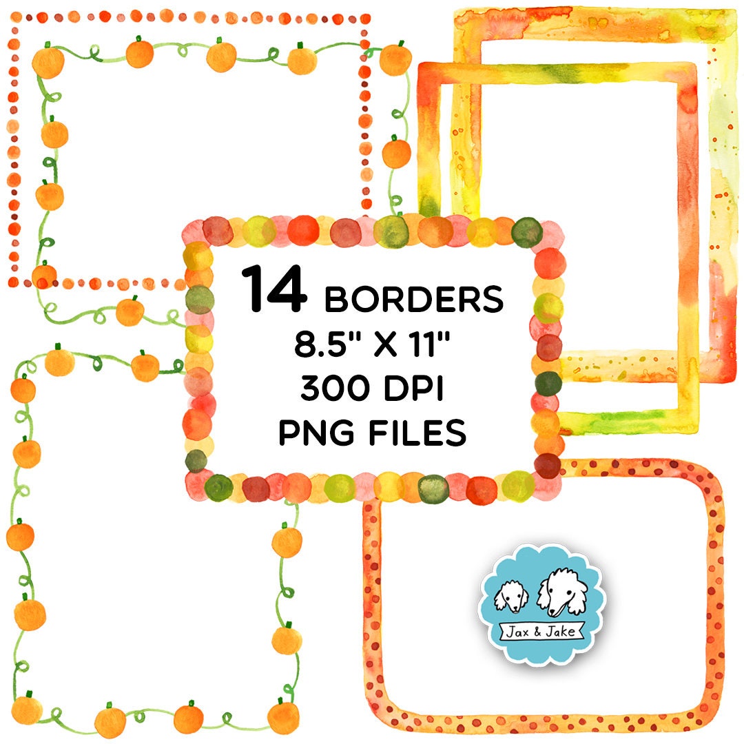 Fall Clipart Watercolor Borders, Thanksgiving Clipart Frames, Pumpkin ...