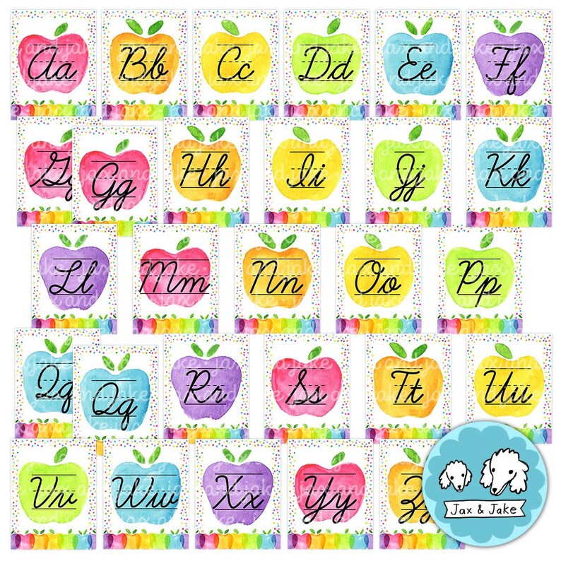 Rainbow Watercolor Confetti Apple Alphabet Posters, Includes Print and ...
