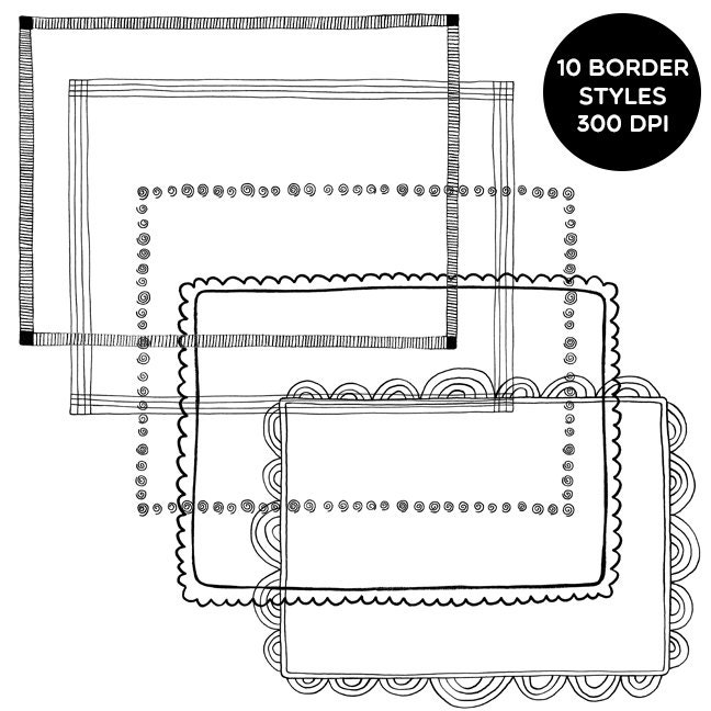 Black and White Doodle Clipart Borders, Hand Drawn Simple Page Border ...
