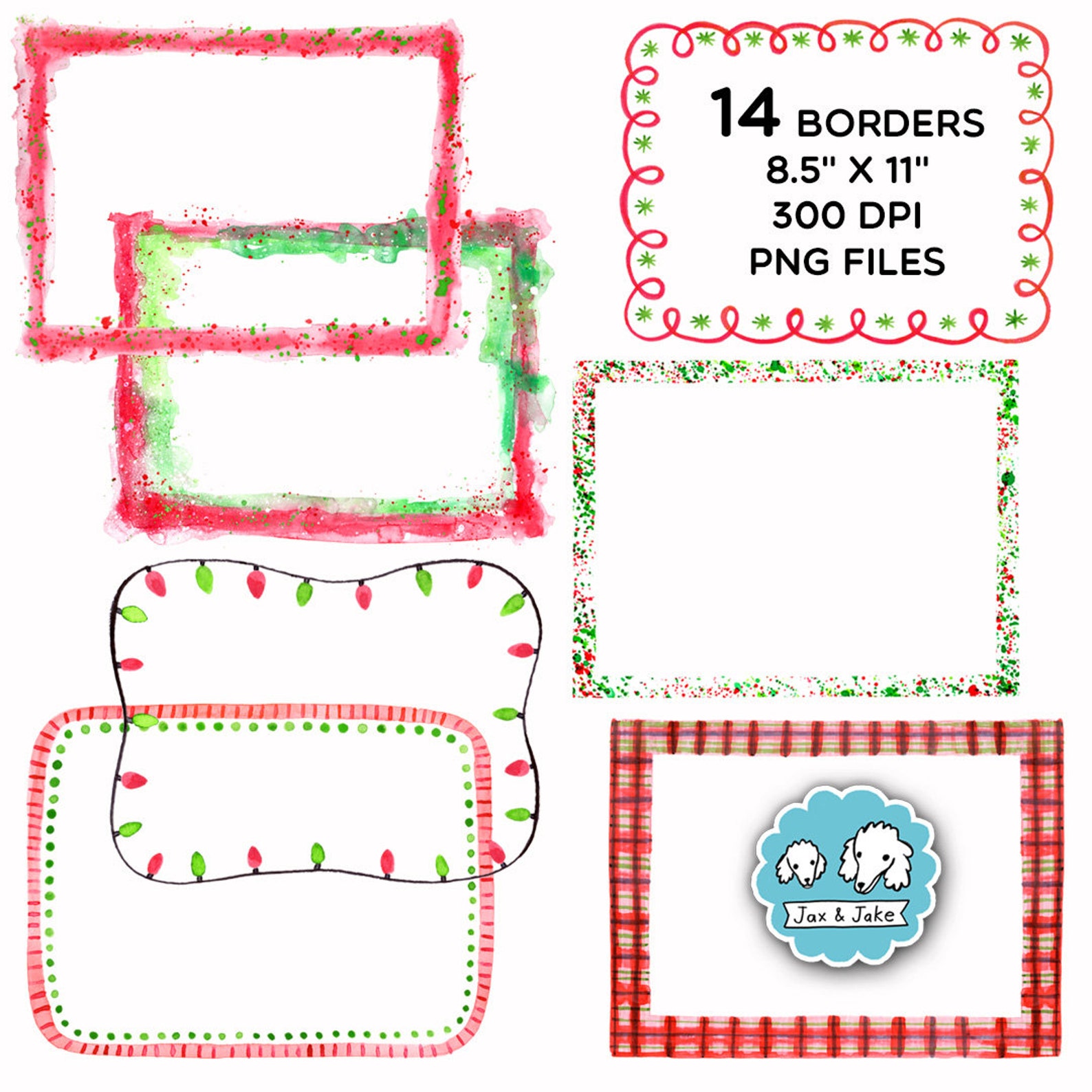Watercolor Christmas Border Clipart, Holiday Clip Art Frames for ...