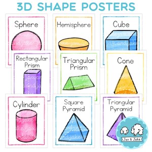 Editable Watercolor 2D and 3D Shape Posters, Printable Classroom ...