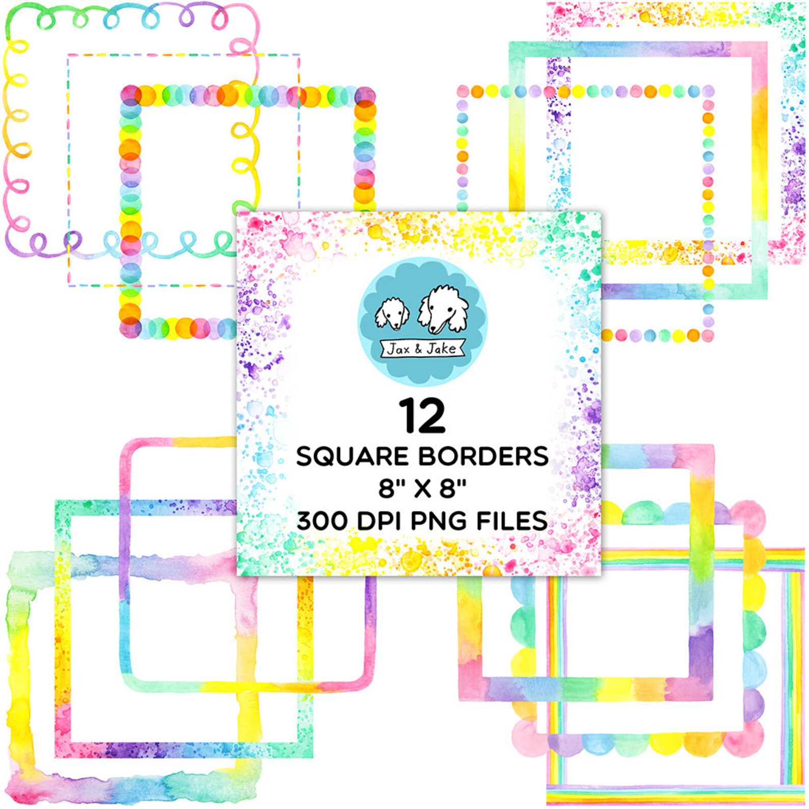 SQUARE Pastel Rainbow Watercolor Borders Watercolor Clip Art - Etsy