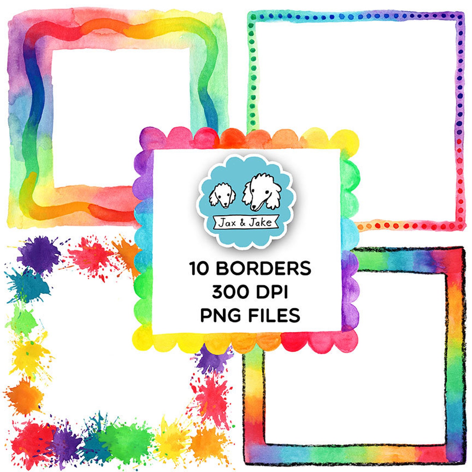 Rainbow Square Borders 2 / Rainbow Watercolor Border Clipart / Rainbow ...