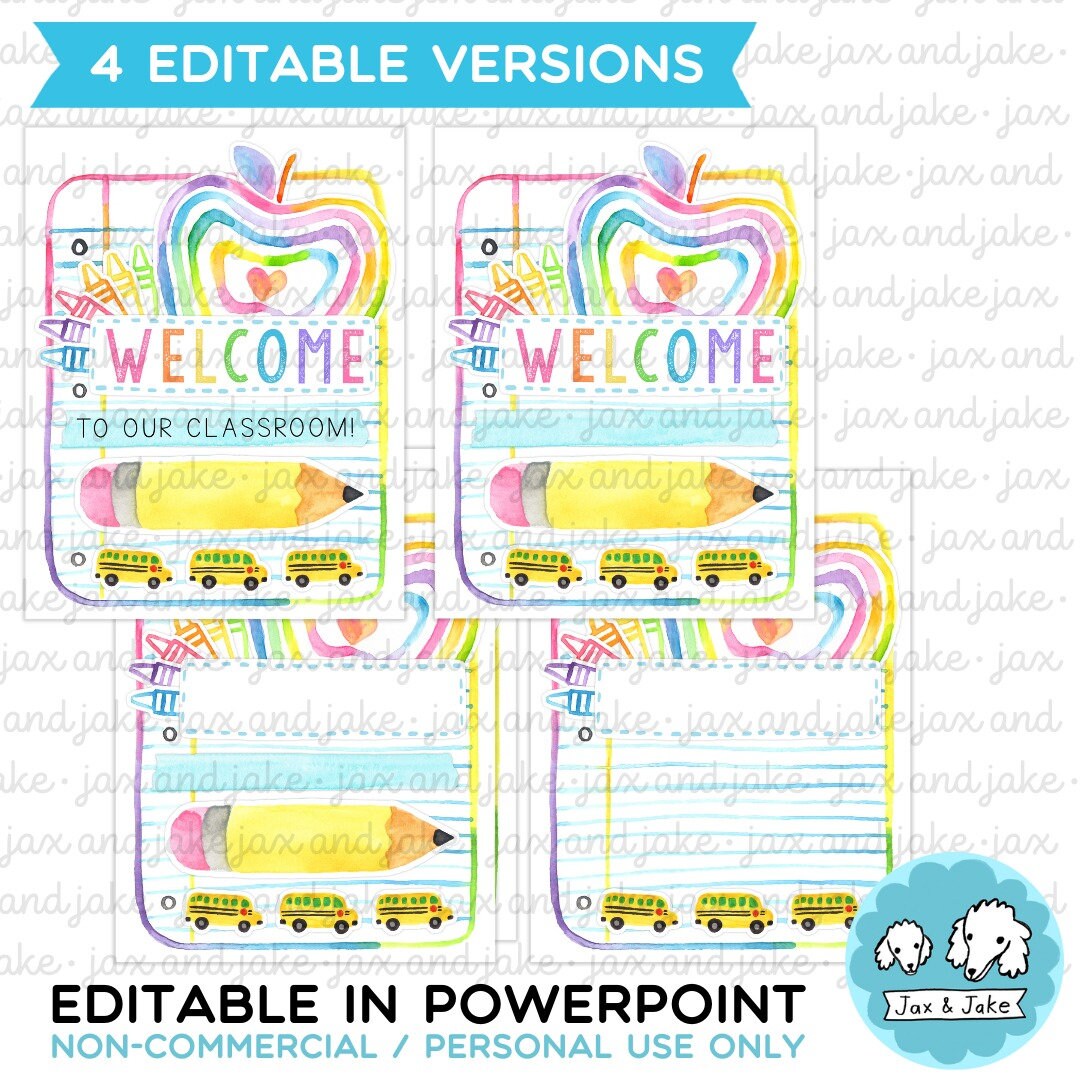 Rainbow Watercolor Back to School Editable Door Decor, Welcome Sign ...