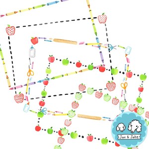 Watercolor Back to School Clipart Borders, Apple, Crayons, and Pencils ...