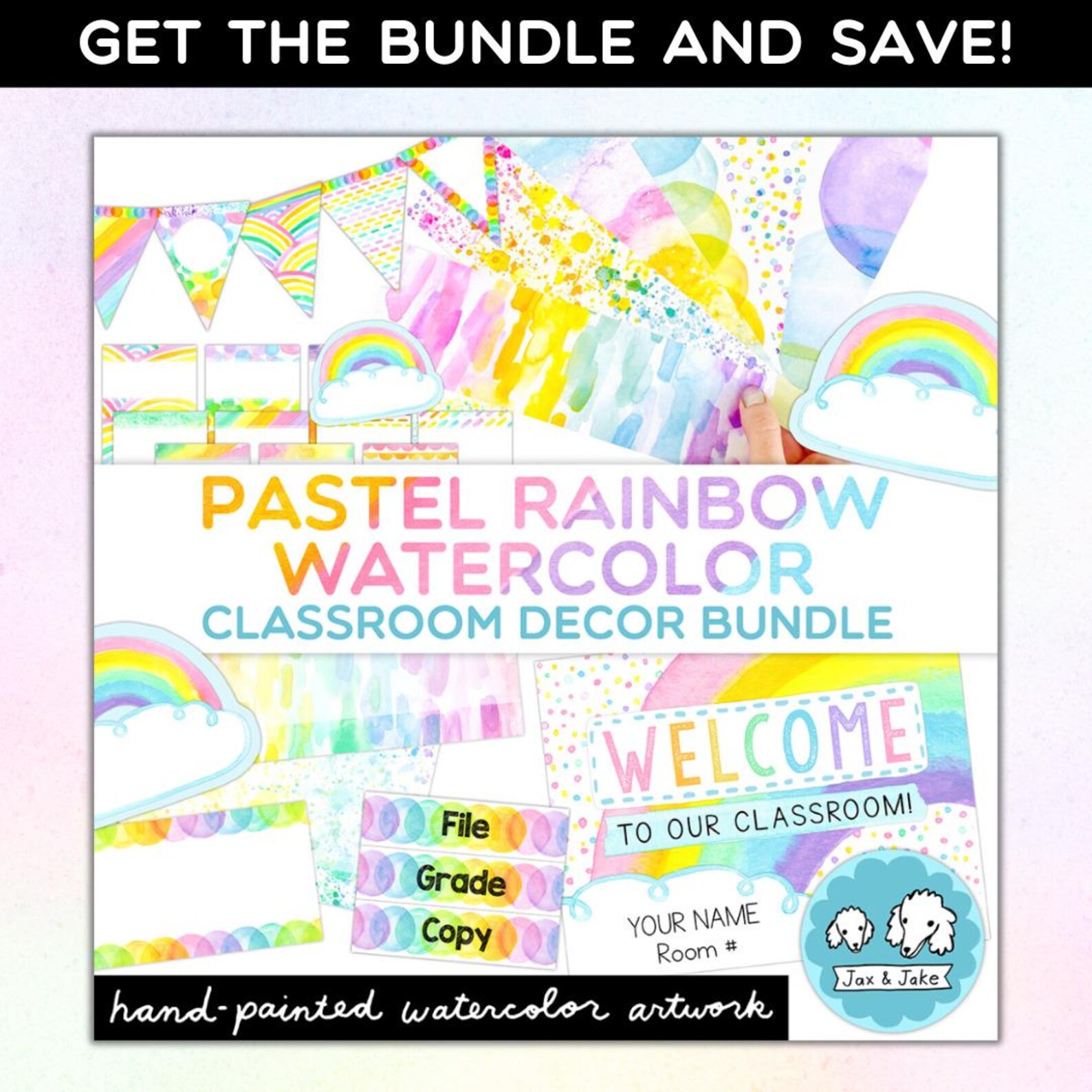 Watercolor Pastel Rainbow Editable Banners, Bulletin Board Decorations ...