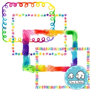 MORE Colorful Rainbow Watercolor Clipart Borders, Clip Art Frames for ...