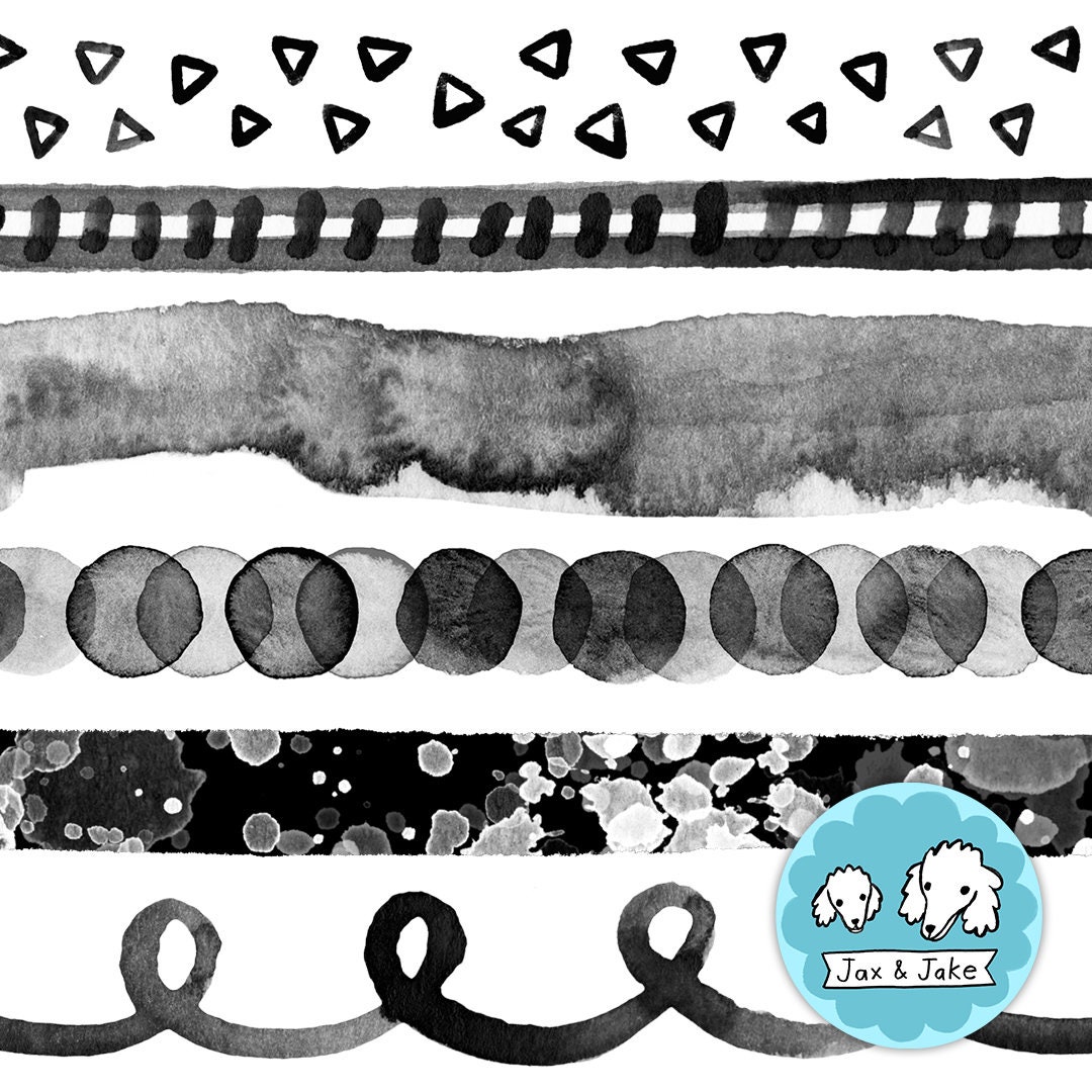 Black and White Watercolor Clipart Borders 2, Doodle Clip Art Frames ...