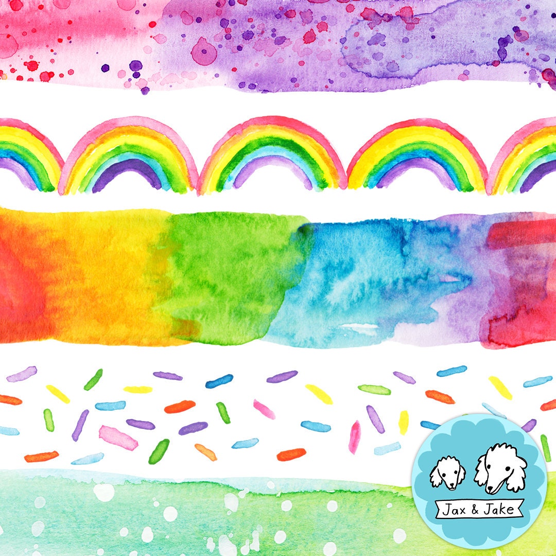 PRETTY Rainbow Watercolor Clipart Borders, Page Border Clip Art ...