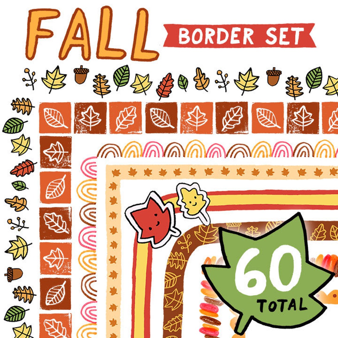 Fall Border Clipart Set 60 Fall Leaf Page Borders, Thanksgiving Clip ...