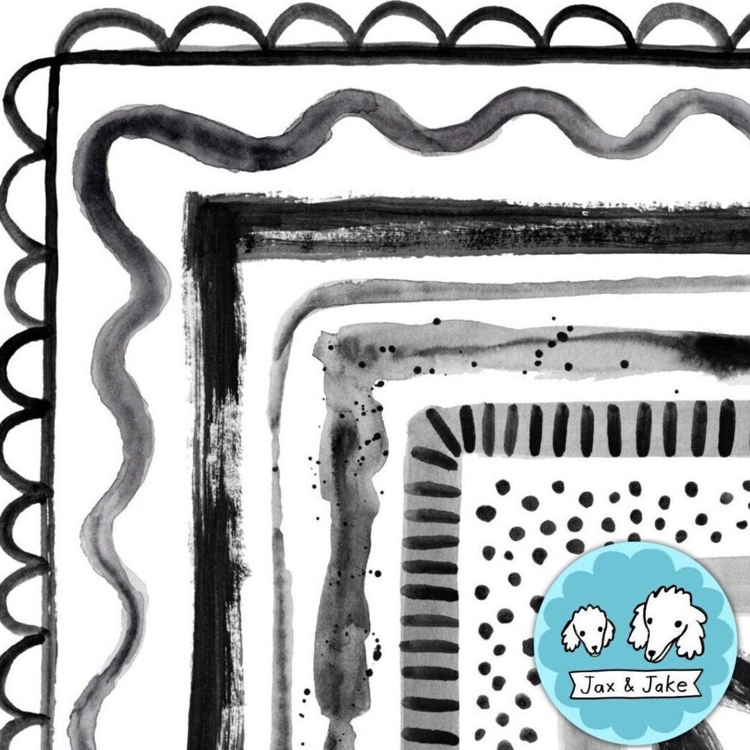 Black and White Watercolor Clipart Borders, Doodle Clip Art Frames for ...