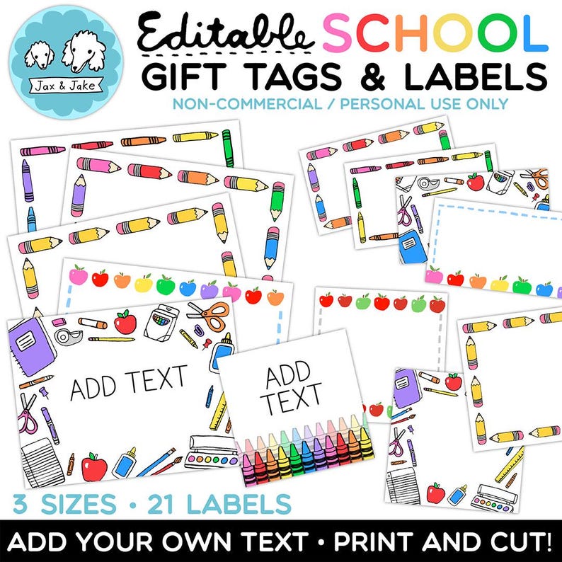 Editable Back to School Name Tags, Supply Labels, Gift Tags for ...