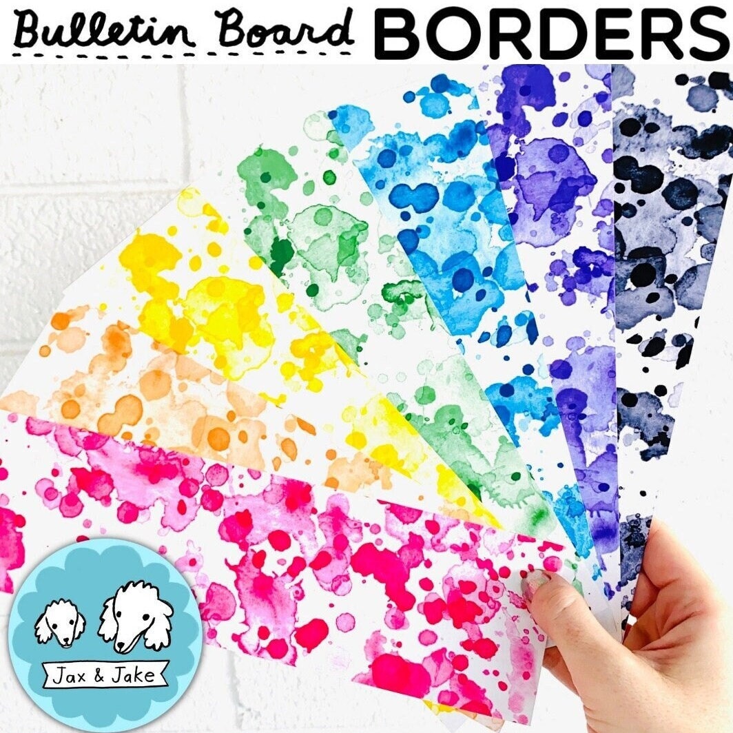 Watercolor Splatter Bulletin Board Borders Printable Rainbow Watercolor ...