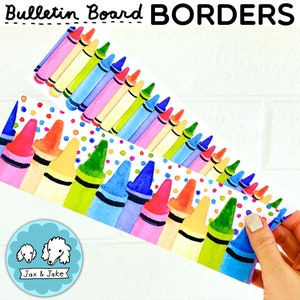 Printable Watercolor School Bulletin Board Borders - Crayon, Apple ...