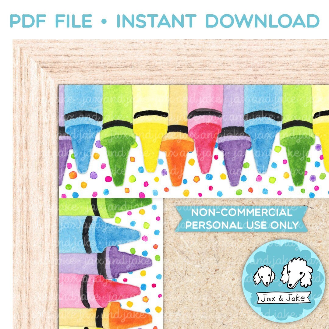 Printable Watercolor School Bulletin Board Borders - Crayon, Apple ...