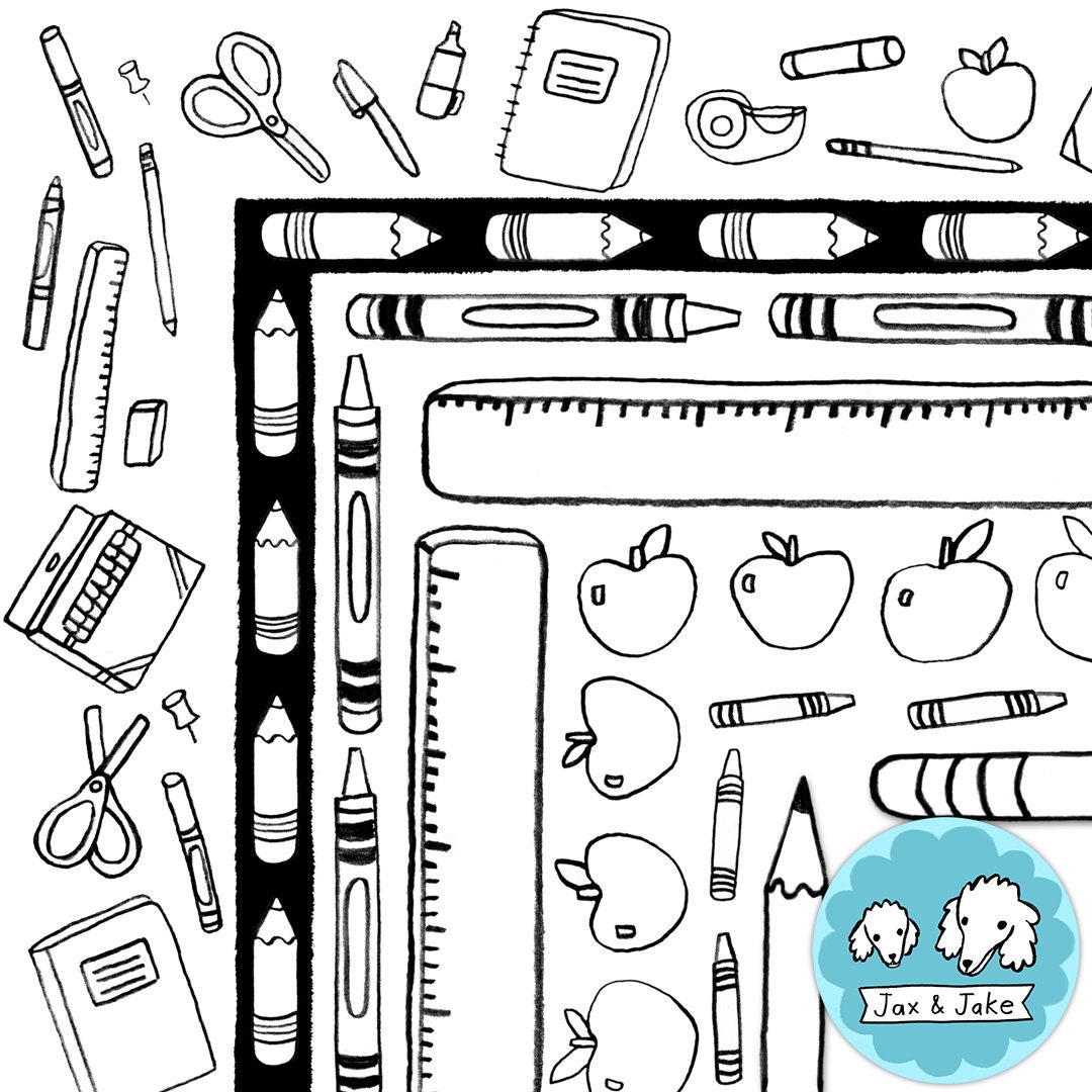 Pastel Rainbow School Clipart Borders Back to School Supplies - Etsy