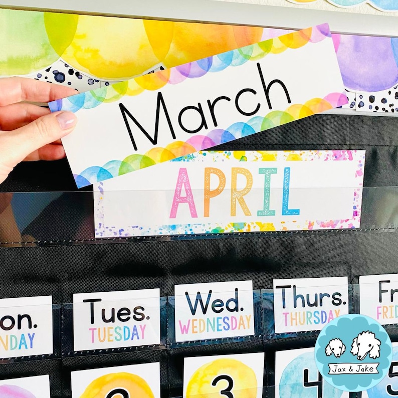 Pastel Rainbow Watercolor Classroom Calendar Cards for Pocket Chart ...