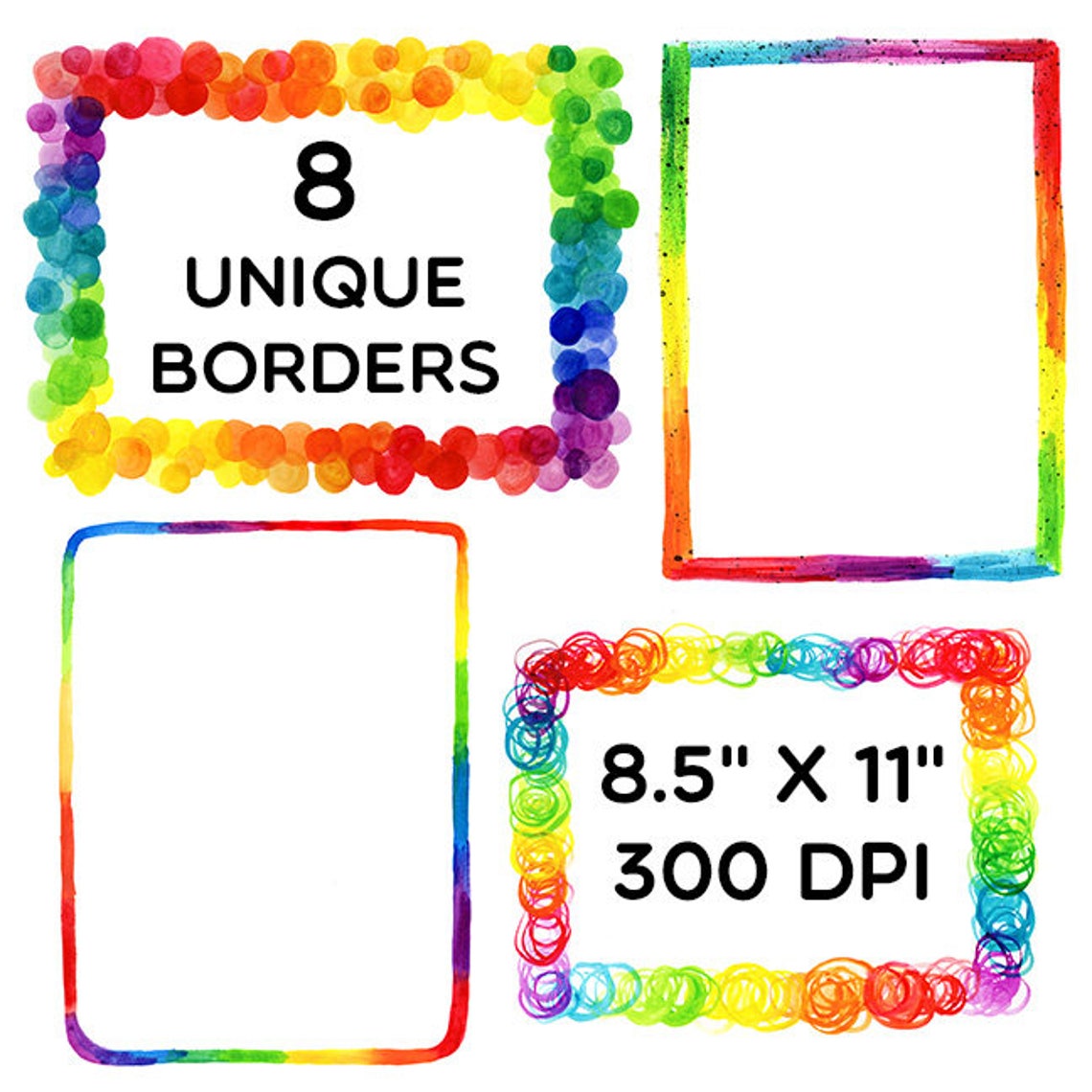 Rainbow Watercolor Page Borders Clip Art Clipart Frames for - Etsy