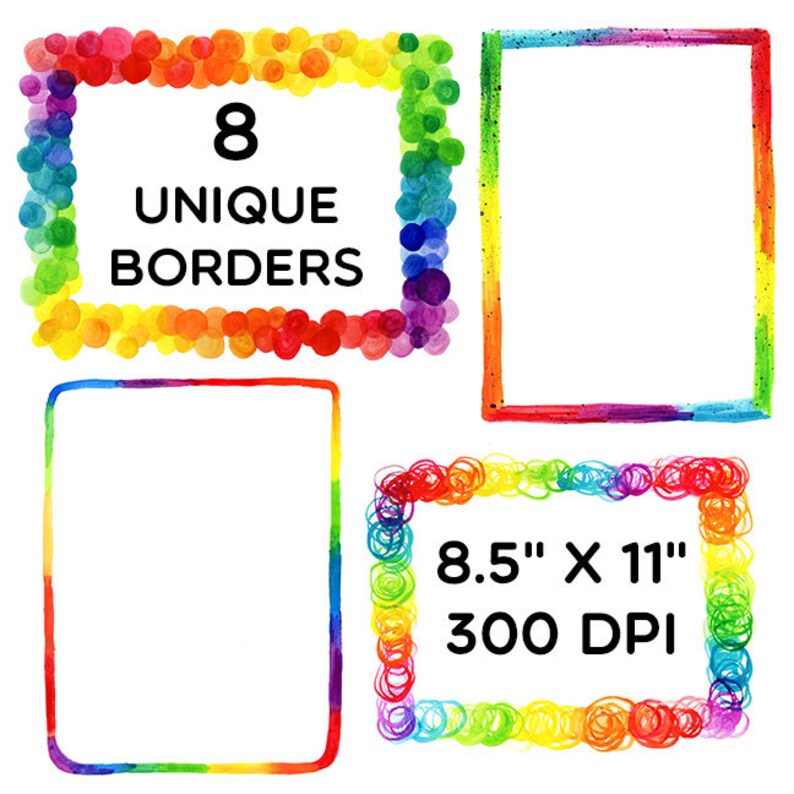 Rainbow Watercolor Page Borders Clip Art, Clipart Frames for Teachers ...