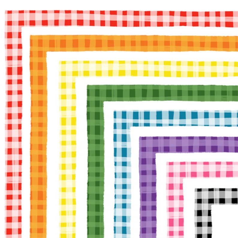 Hand-drawn Gingham Clipart Border Set Checkered Farmhouse Fall Frames ...