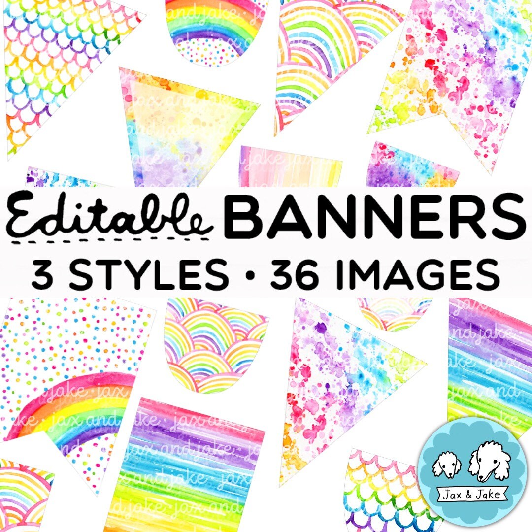 Editable Rainbow Watercolor Banners 2 Printable Banner for - Etsy