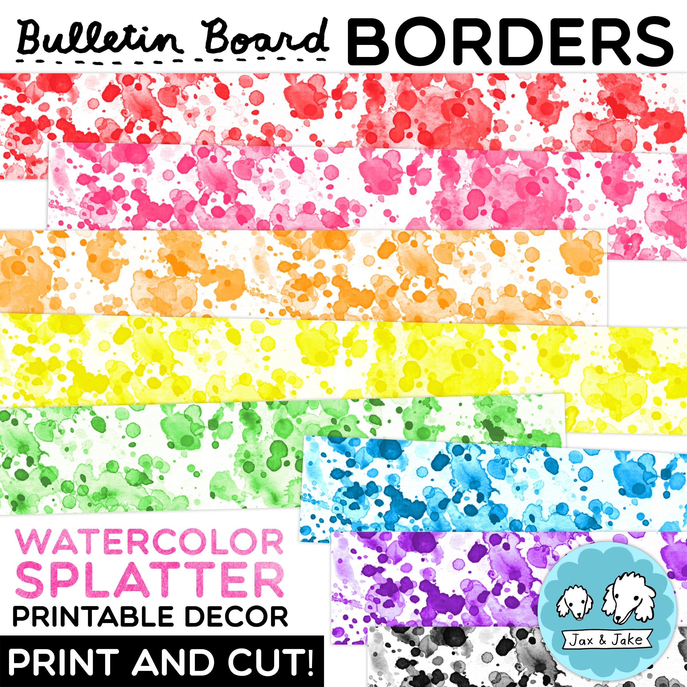 Watercolor Splatter Bulletin Board Borders Printable Rainbow Watercolor ...