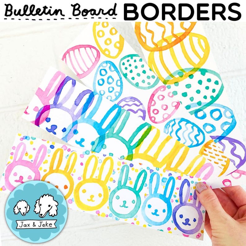 Printable Watercolor Easter Bulletin Board Borders - Colorful Bunny ...