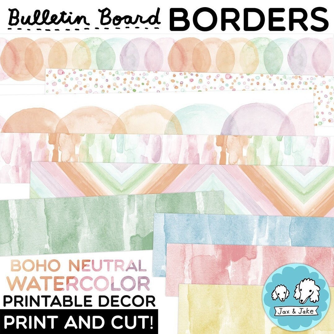 Boho Watercolor Bulletin Board Borders, Printable Boho Rainbow ...