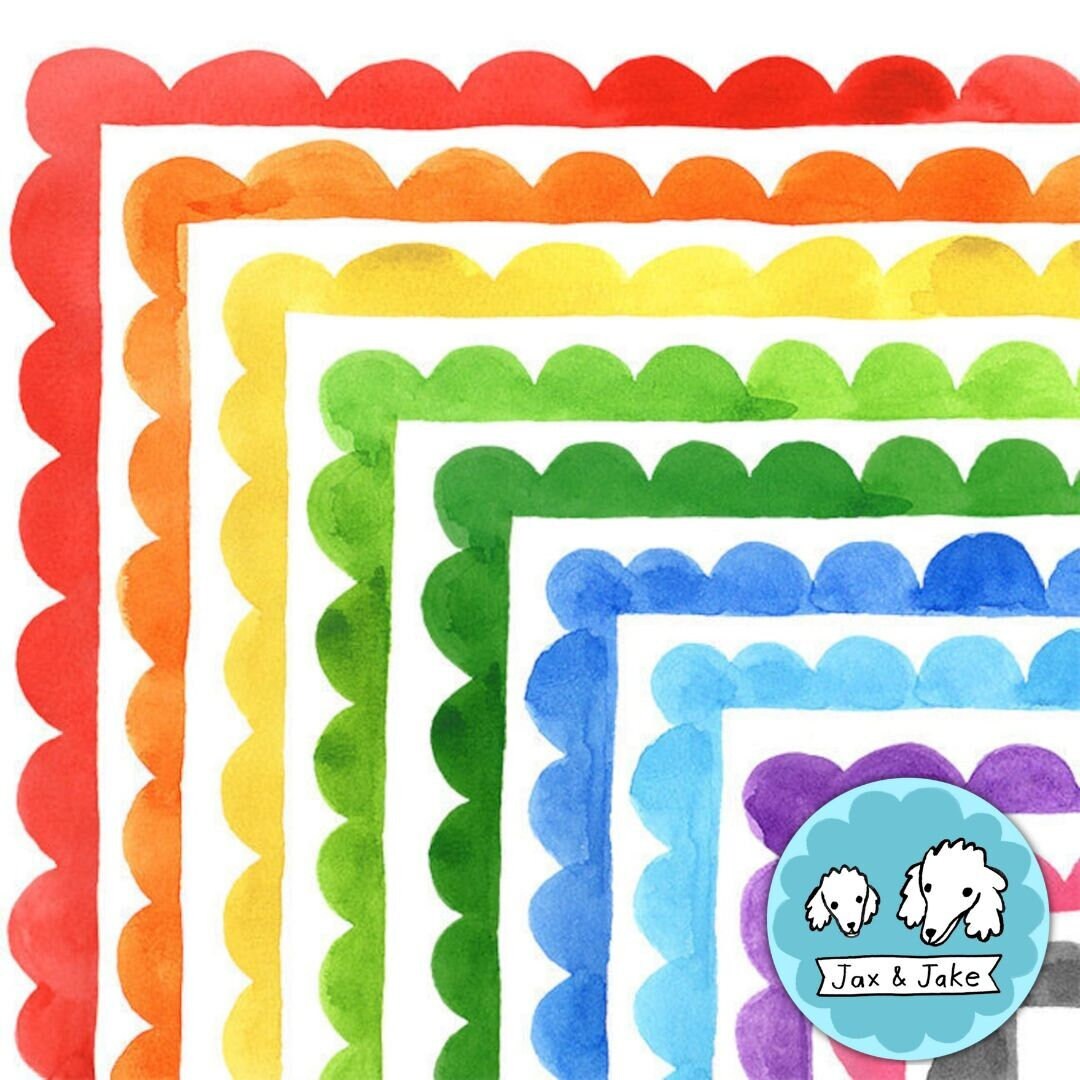 Watercolor Scallop Clipart Borders, Hand Painted Decorative Rainbow ...