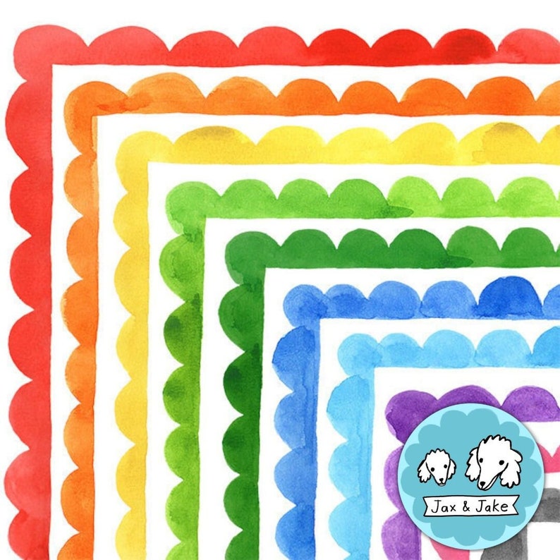 Watercolor Scallop Clipart Borders Hand Painted Decorative - Etsy