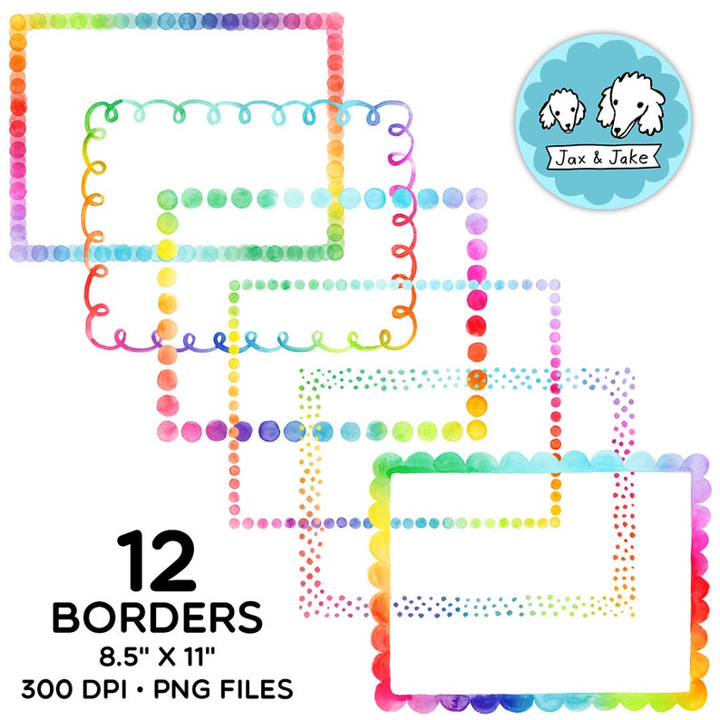 Rainbow Watercolor Borders | Ombre Rainbow BLEND Watercolor Clipart ...