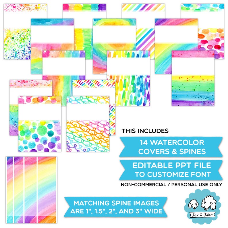 Rainbow Watercolor Editable Binder Covers and Spines - Etsy