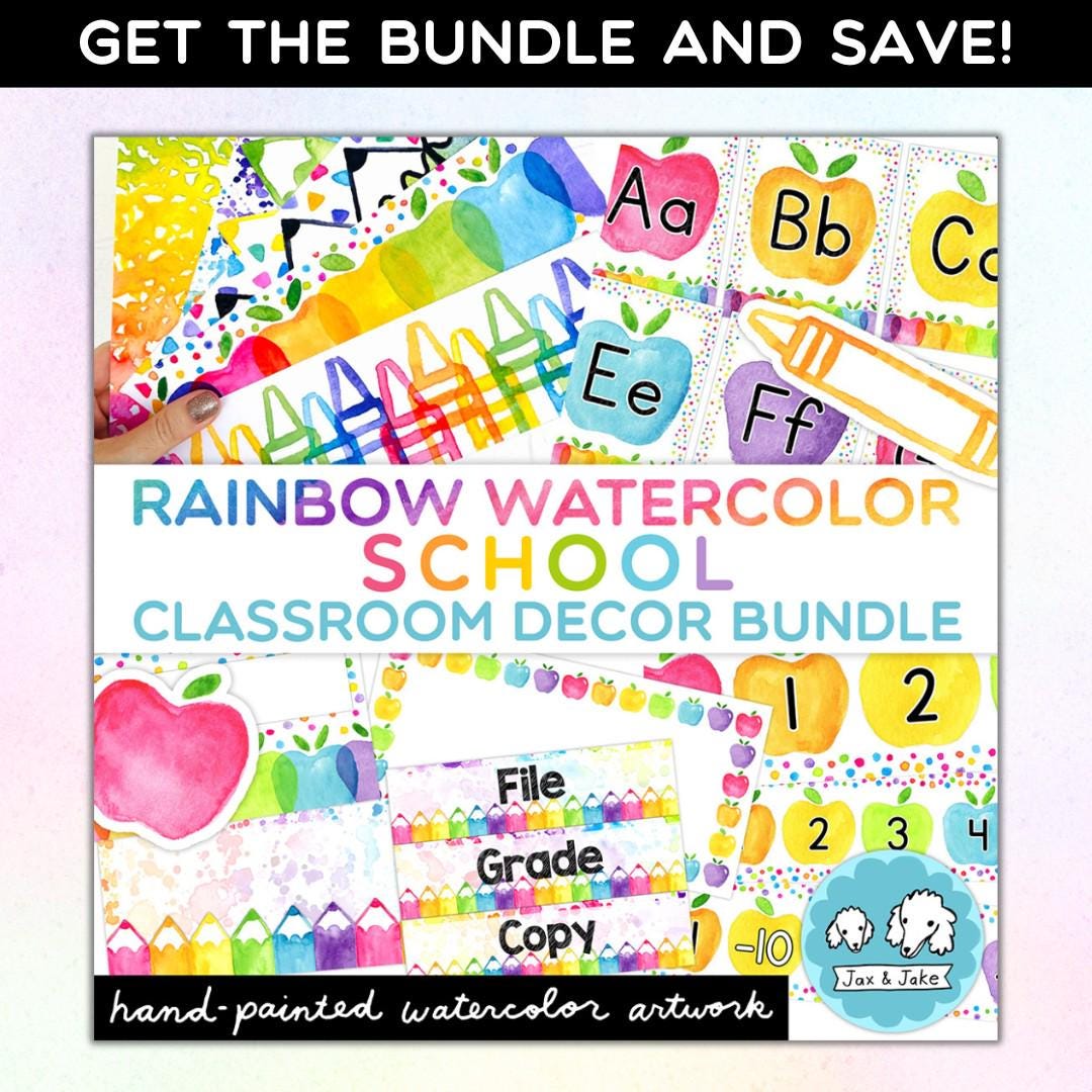 Rainbow Watercolor Back to School Editable Door Decor, Welcome Sign ...