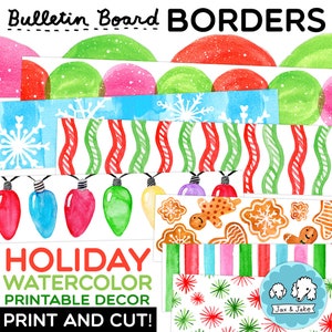 Christmas Bulletin Board Borders, Printable Watercolor Winter Holiday ...