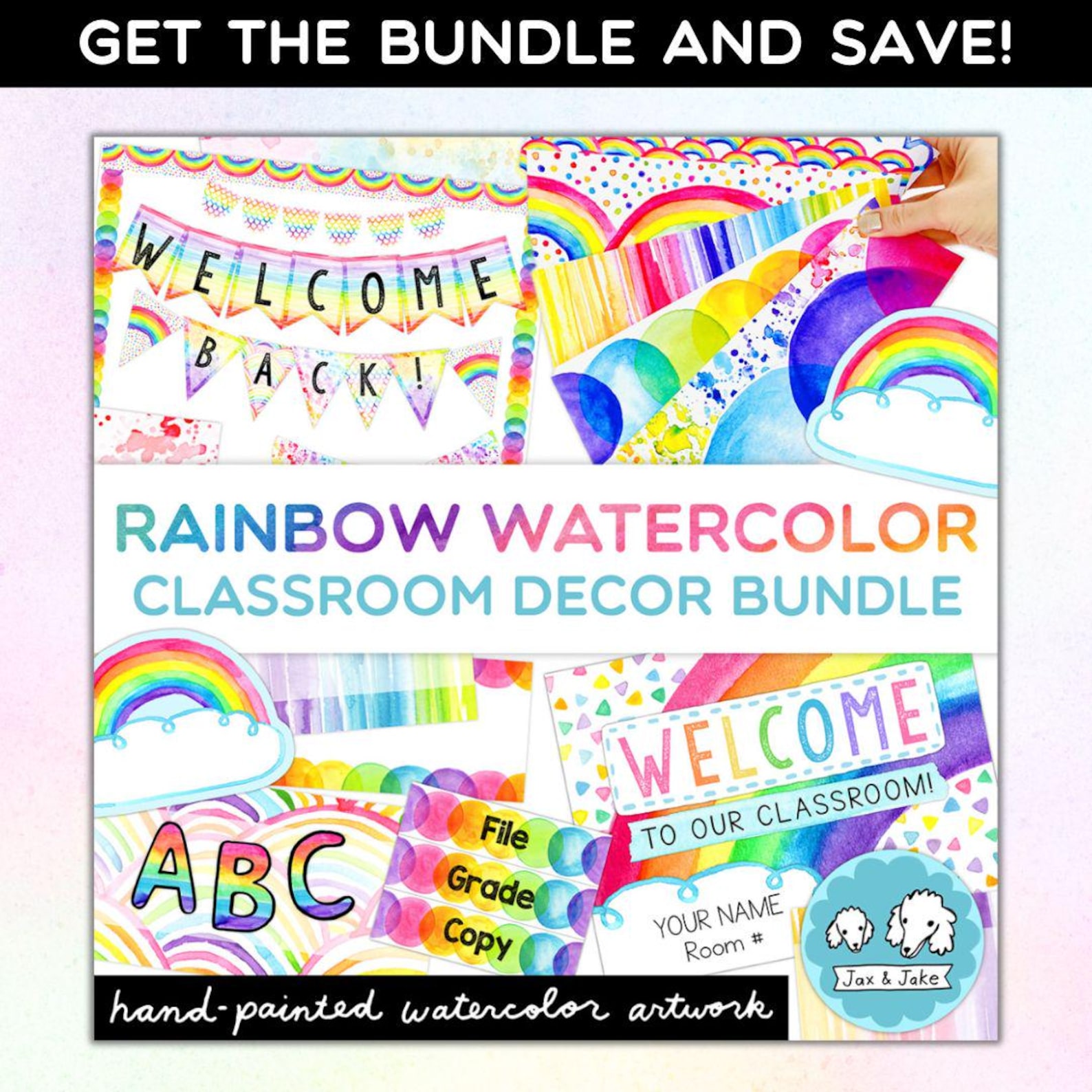 Editable Rainbow Watercolor Door Decor, Welcome Sign, Printable ...