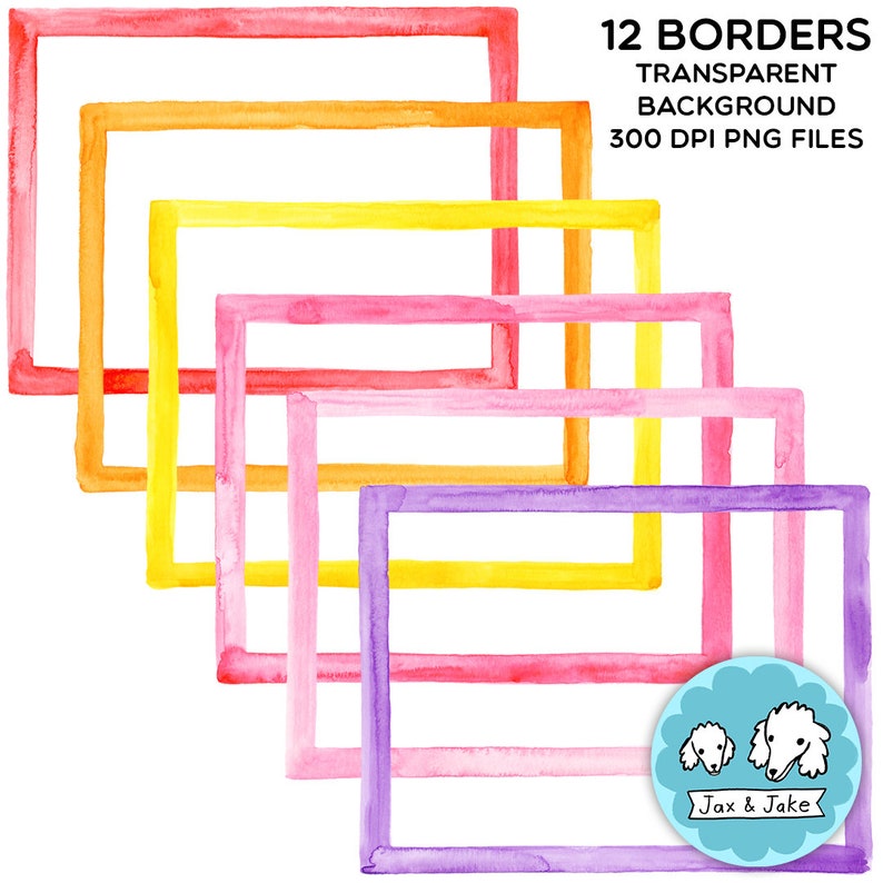 Basic Watercolor Border Clipart Hand-painted Clip Art Page - Etsy