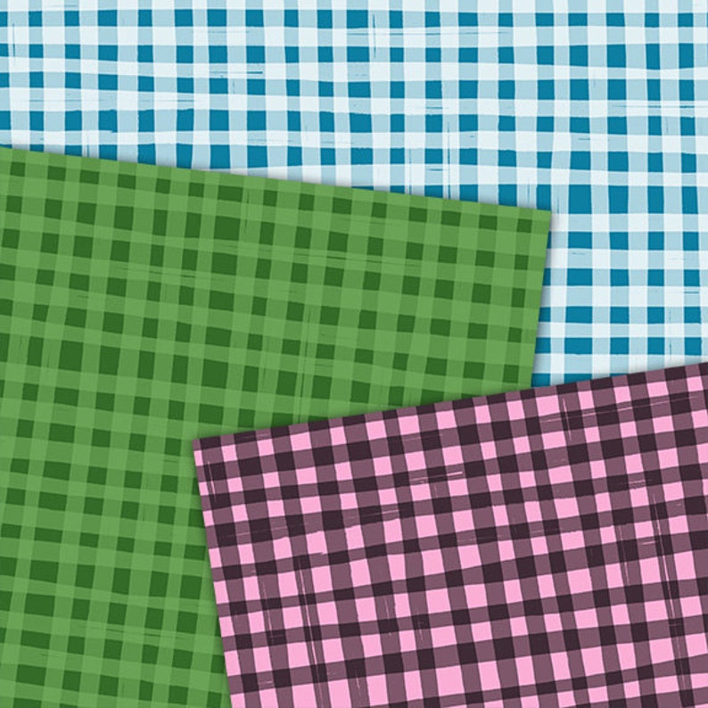 Hand Drawn Gingham Farmhouse Digital Papers / Backgrounds, Thanksgiving ...