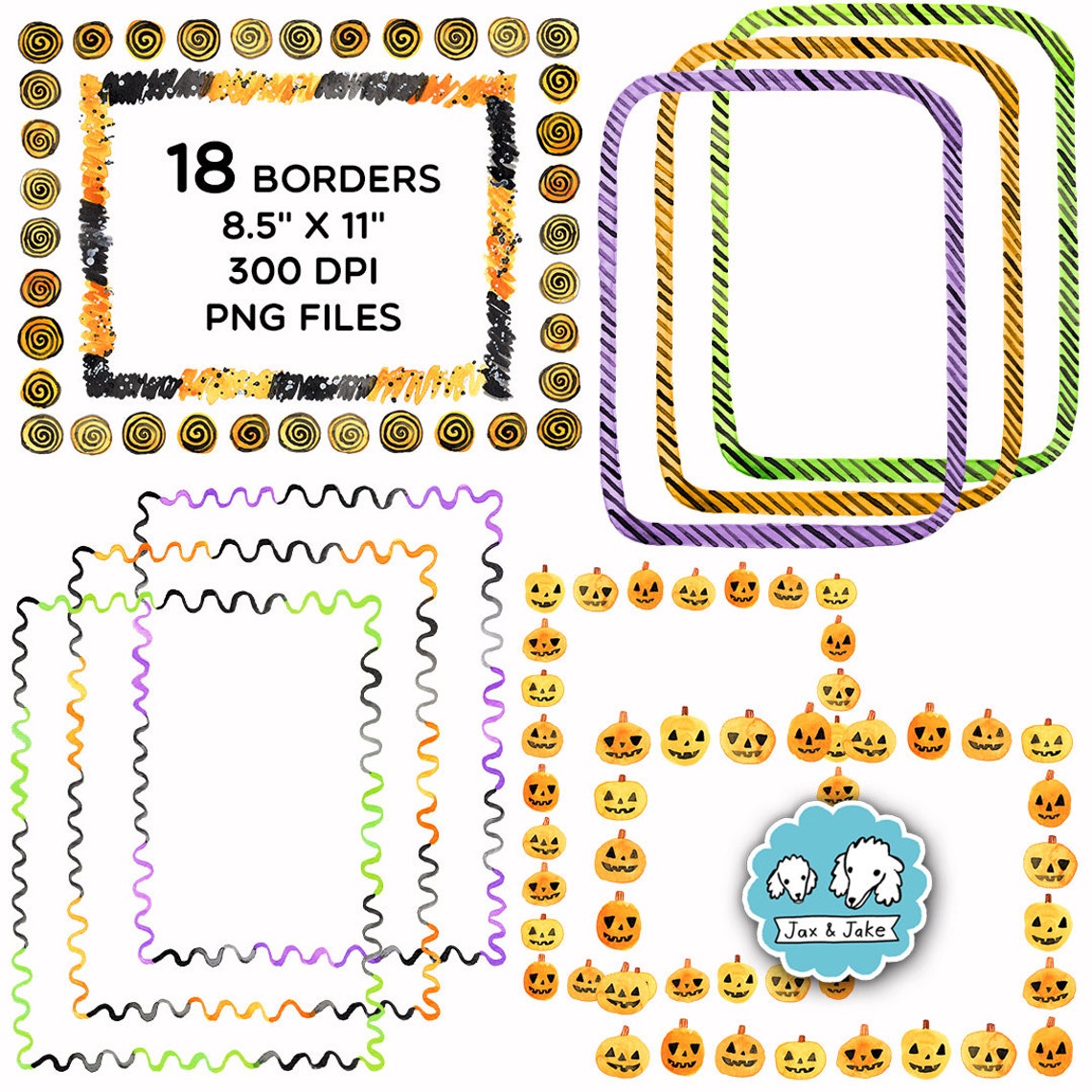 Halloween Watercolor Clipart Borders October Clip Art Cute - Etsy