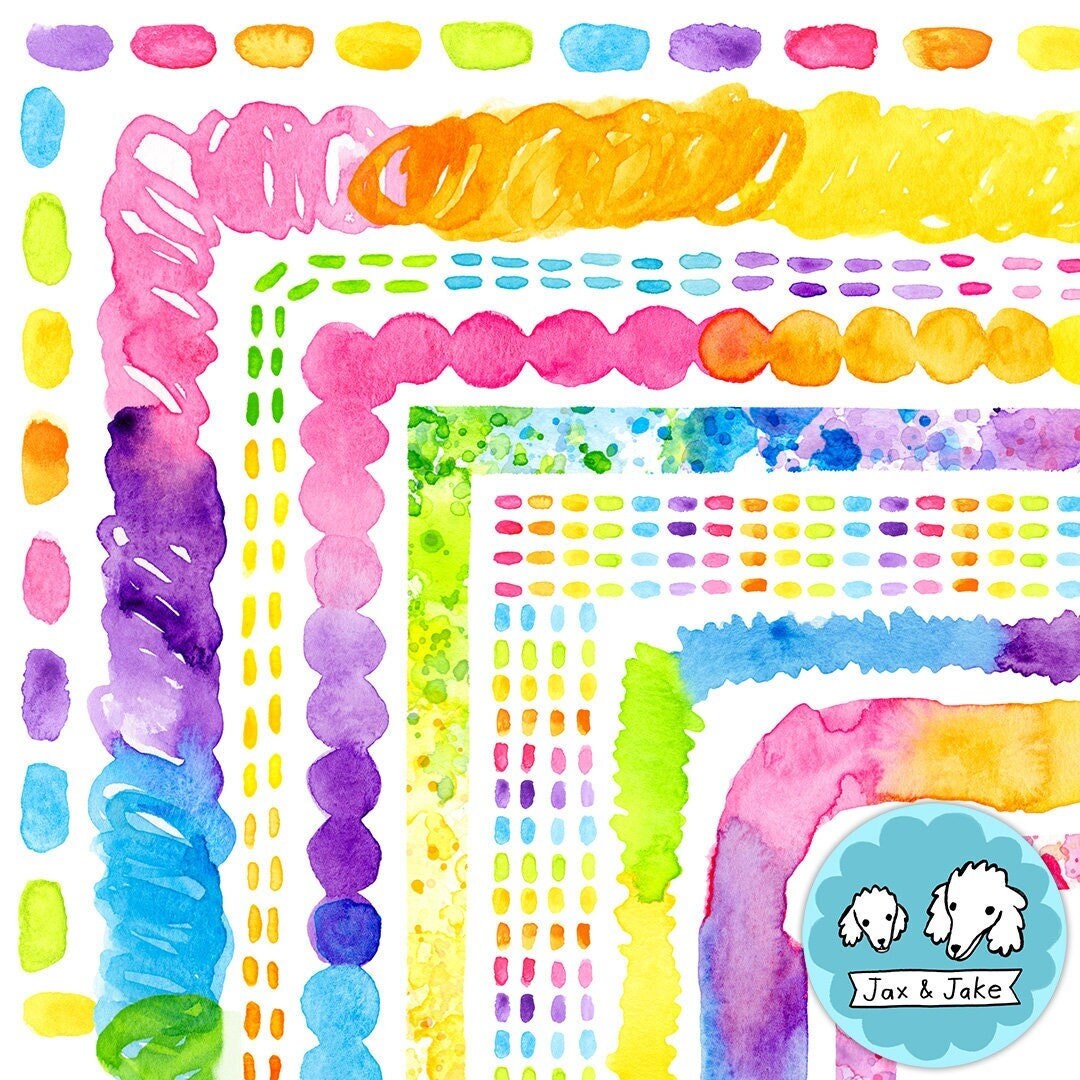 BRIGHT Rainbow Watercolor Clipart Borders, Colorful Summer Clip Art ...