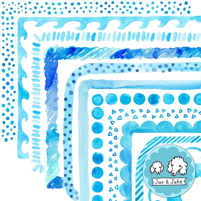 Blue Watercolor Border Clipart Ocean Water Swimming Aqua - Etsy
