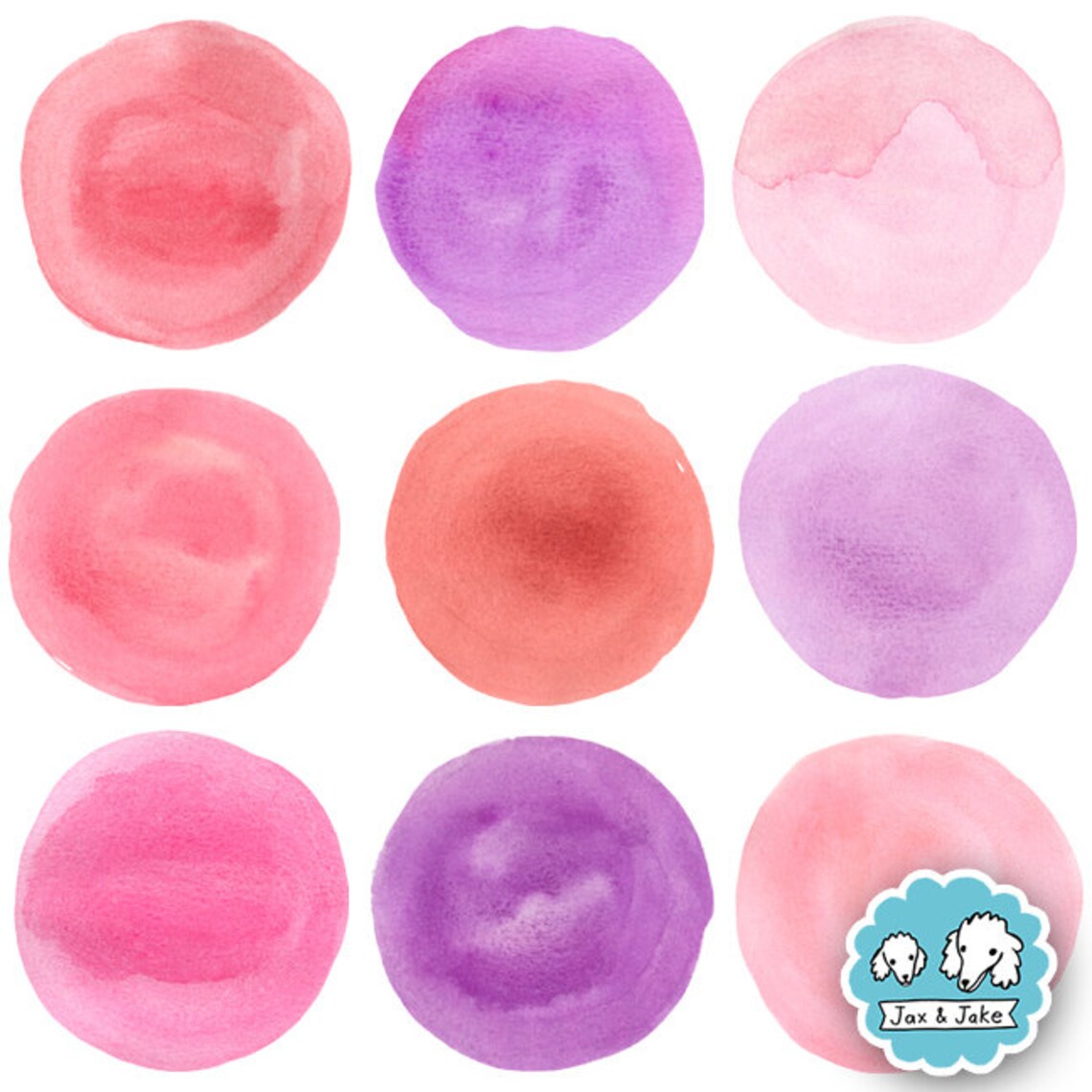 Pastel Pink and Purple Watercolor Circles Clipart/ Watercolour Shapes ...