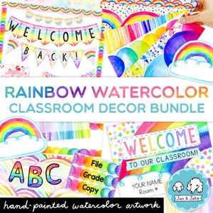 Rainbow Watercolor Classroom Decor Growing Bundle - Etsy