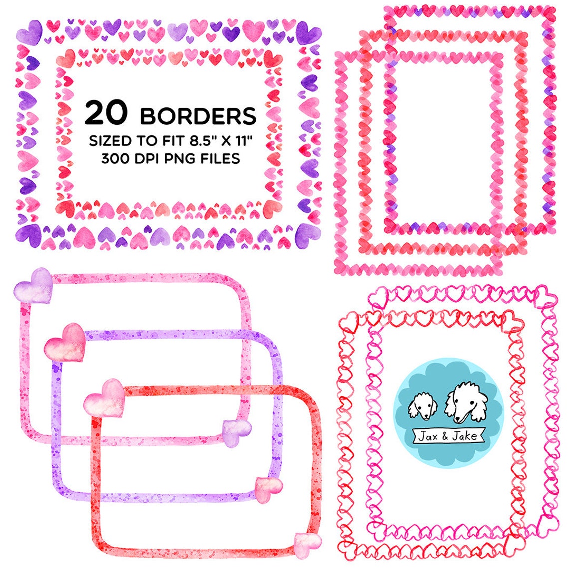 MORE Watercolor Valentines Day Clipart Borders Valentines - Etsy