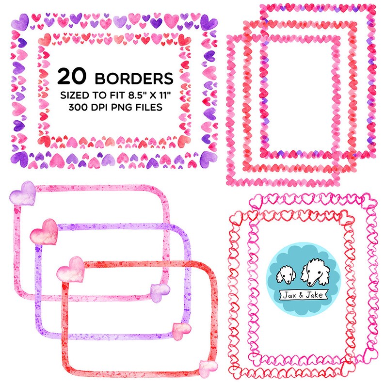 MORE Watercolor Valentines Day Clipart Borders, Valentines Clip Art ...