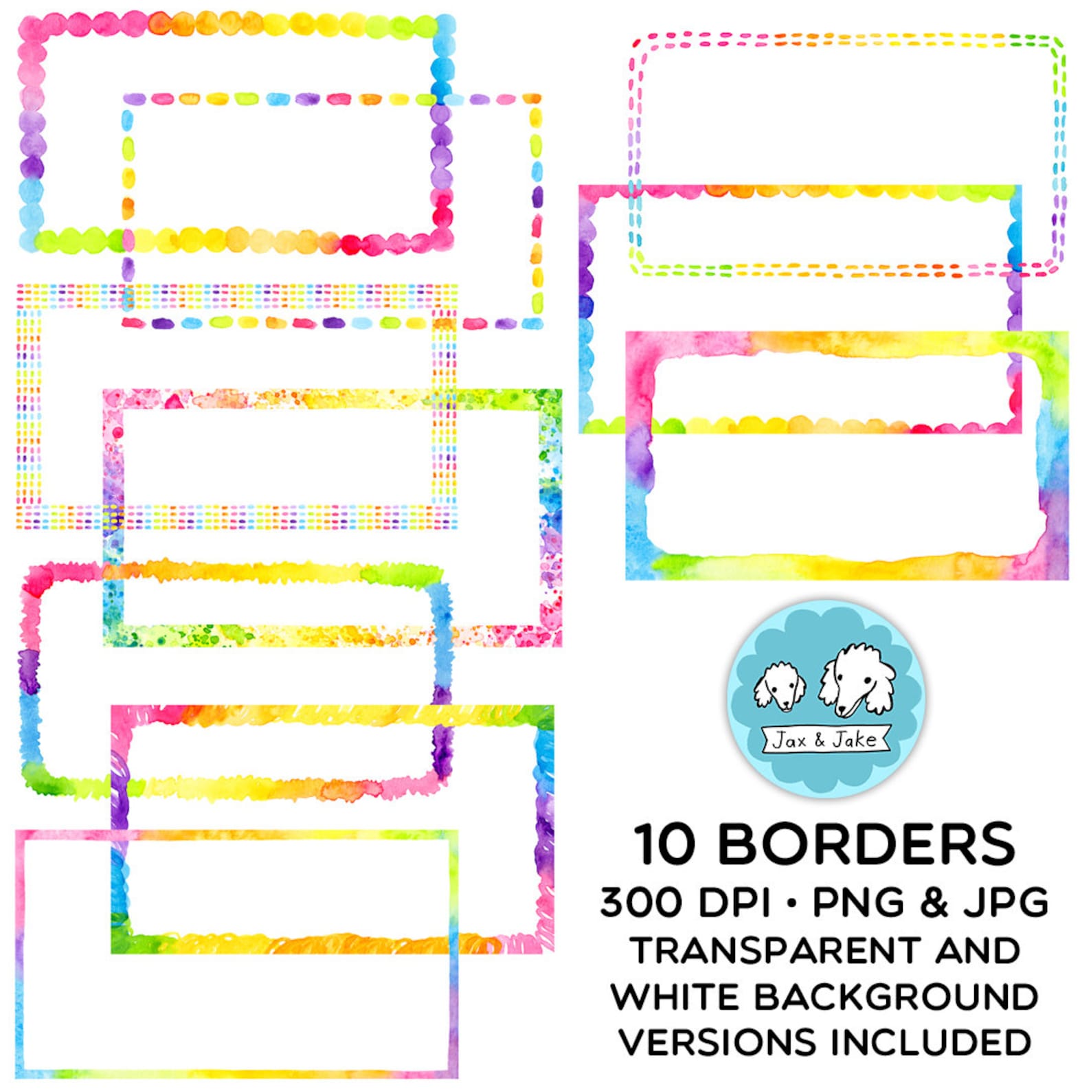 Bright Rainbow Watercolor SLIDE BORDERS Powerpoint Slide Backgrounds ...