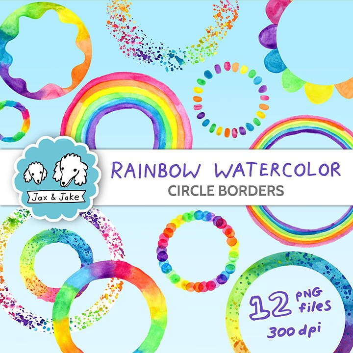 Rainbow Watercolor Circle Clipart Borders Watercolour Border - Etsy