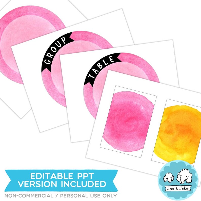 Editable Rainbow Watercolor Table and Group Number Signs Labels 1-8 ...