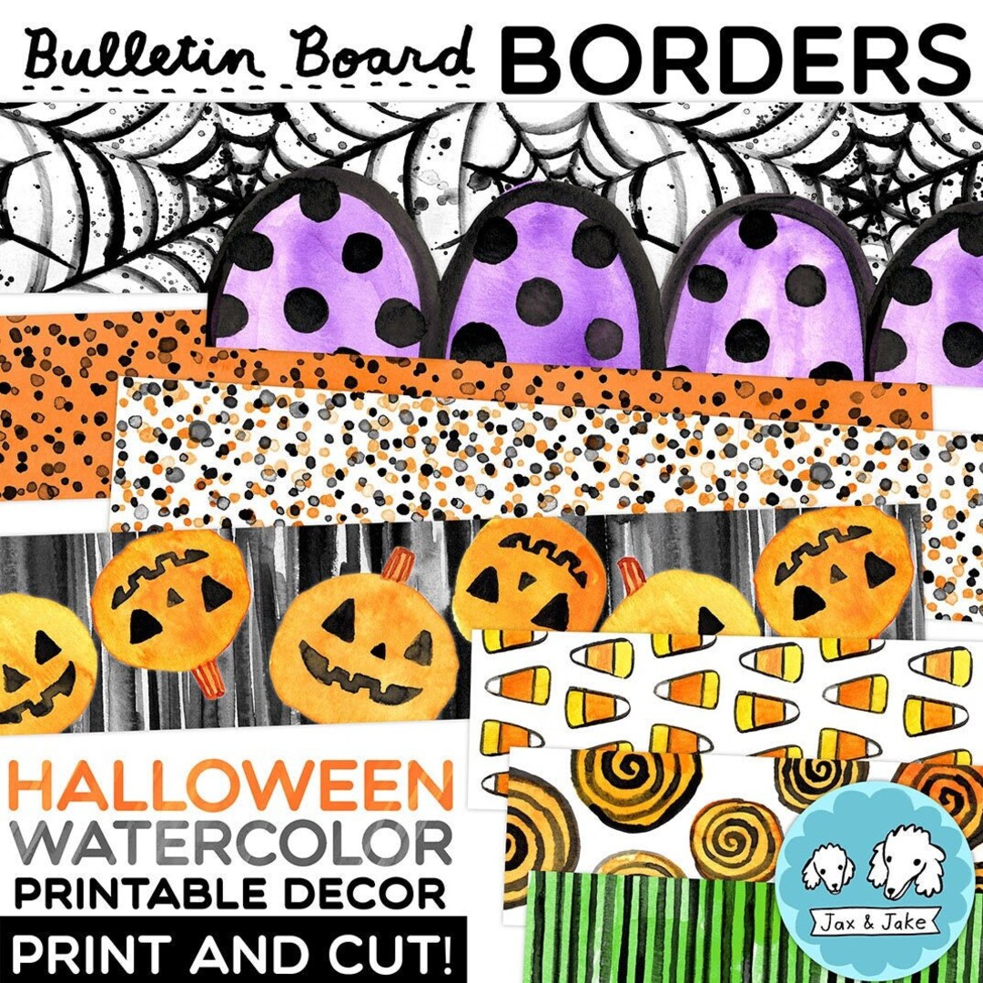 Watercolor Halloween Bulletin Board Borders Printable Fall - Etsy