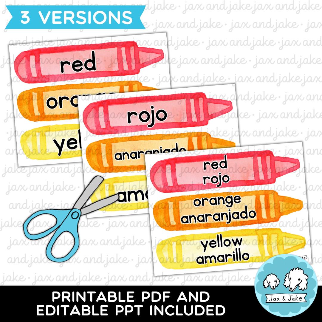 Crayon Color Posters Classroom Decor - Colors in English & Spanish ...