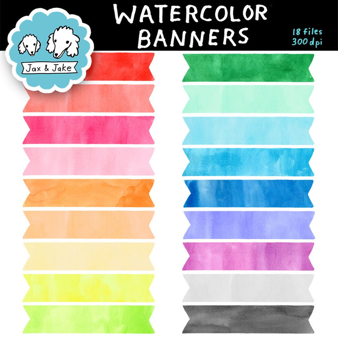 Colorful Watercolor Banner Clipart | 2x8 Design Header Graphics | Label ...
